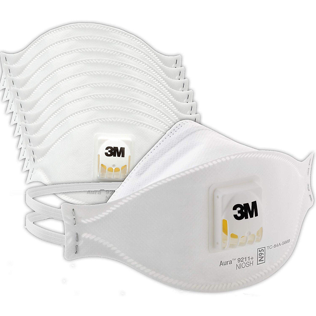 3M 58887719997169 Aura 9211PLUS Disposable N95 Respirators w/Cool Flow Valve (Pack of 10)