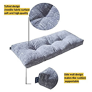 Non Slip Tufted Bench Cushion, Swing Cushion,Shoe Storage Bench pad, Fade Shield Water Resistant Durable Thicken Outdoor/Indoor Garden Bench Seat Pads 36x14x4 inch, Light Grey
