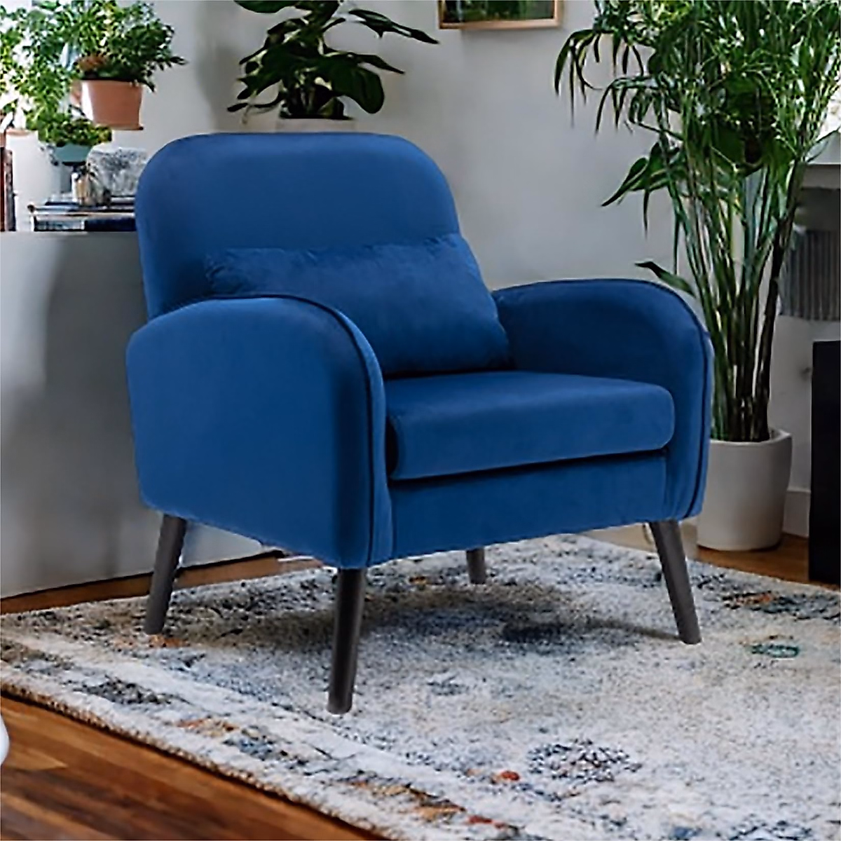 Finca ancha Butacas para Sala Modernas Accent Chair Upholstered Button Tufted Armchair Velvet Reading Chair with Wood Legs Guest Chair Sillones para Sala for Living Room Bedroom (Navy Blue)