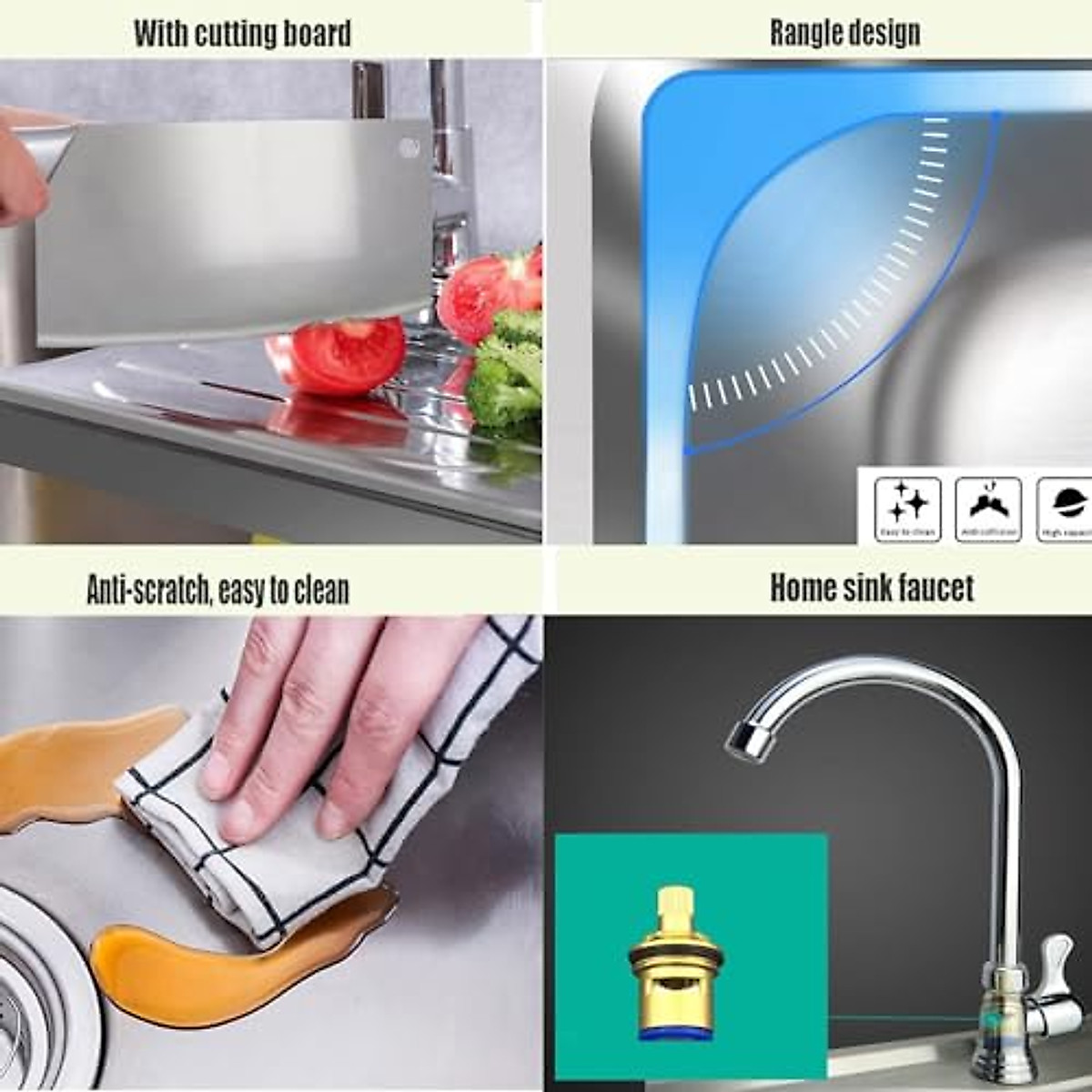 Outdoor Stainless Steel Kitchen Sink, Free Standing Commercial Single Bowl Sink Set with Storage Shelves & Drain Kit for Washing Room Backyard Garage