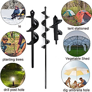 Hand Auger Drill Bits, 3PCS Garden Auger Drill Bit Set Various Sizes Soil Auger Drill Bit for Garden Potted Plants Vegetables Flowers Digging Weeding, Black