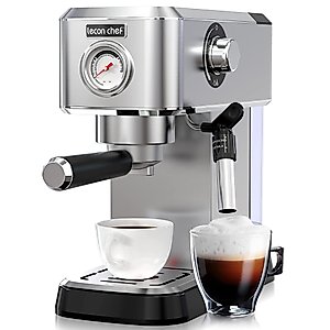lecon chef Espresso Machine 15 Bar Coffee Machine With Steam Milk Frother Stainless Steel Coffee Maker 34oz Water Tank 1350W for Latte, Cappuccino