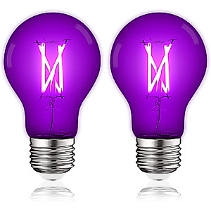 Luxrite A19 Edison LED Purple Light Bulbs, 4.5W (60W Equivalent), Colored Glass Filament, UL Listed, E26 Standard Base, Indoor Outdoor, Porch, Decoration, Party, Holiday, Event, Home Lighting (2 Pack)