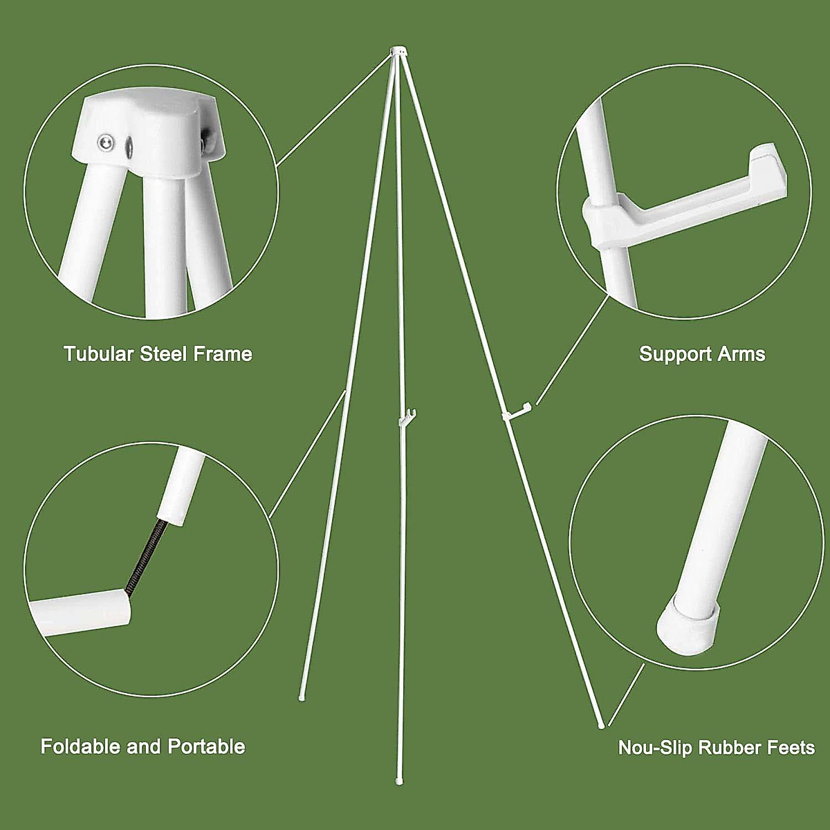 White Easel Stand for Display Wedding Sign & Poster - 63 Inches Tall Easels for Display Holder - Collapsable Portable Poster Easel - Floor Adjustable Metal Painting Easel Tripod