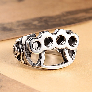 Silver Biker Ring 316L Stainless Steel Boxing Gloves Hand Buckle Soft Gothic Sz 7-13