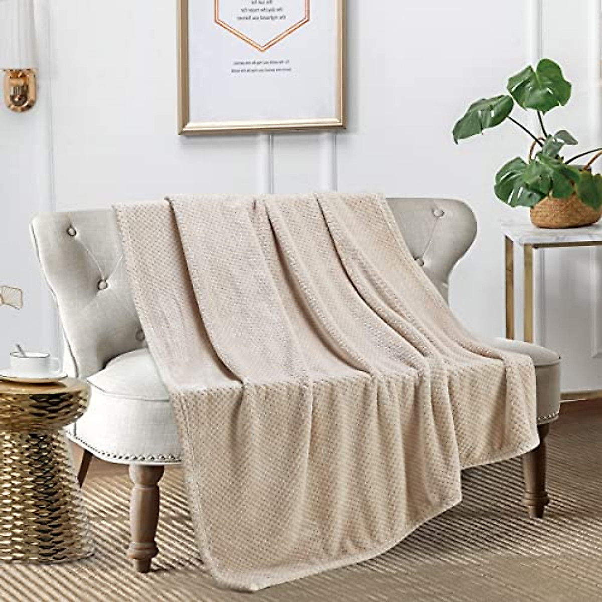 Thesis Fleece Throw Blanket for Couch Linen Throw Blanket – Waffle Weave Textured Microfiber Cozy Soft Throw Blanket, 50x60 Inches
