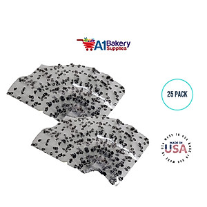 A1BakerySupplies® 25 Pack Paw Print Design Printed Cellophane Bags 4 In X 2 In X 9 In