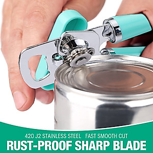 HAUSHOF 2PC Multifunctional Can Opener Set, Can Opener Manual with Comfortable Grip and Sharp Blade, Built in Bottle Opener, Wine Opener