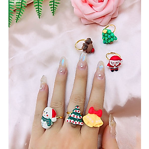 CJIAYUJEW Christmas Ring Set for Women Acrylic Christmas Tree Santa Crutches Elk Rings,Crystal Rhinestone Santa Claus Rings for Women Xmas Party Christmas (Acrylic-6pcs, alloy)