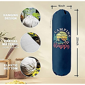 Camping Makes Me Happy， Grocery Bags Holder Organizer for Shopping Bags，Wall Mount Plastic Bags Storage Container Dispensers, Gift for Women Mother Grandmother Friend