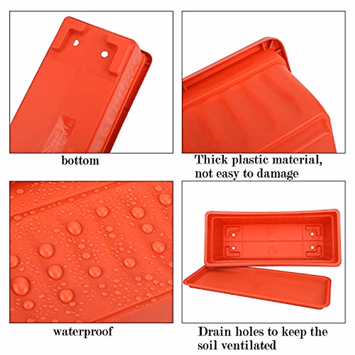 Elcoho 6 Pack Flower Window Box Planters 17 Inches Plastic Vegetable Plant Pot Rectangular Planters with Trays for Windowsill, Patio, Porch, Garden, Home Decor (Red)