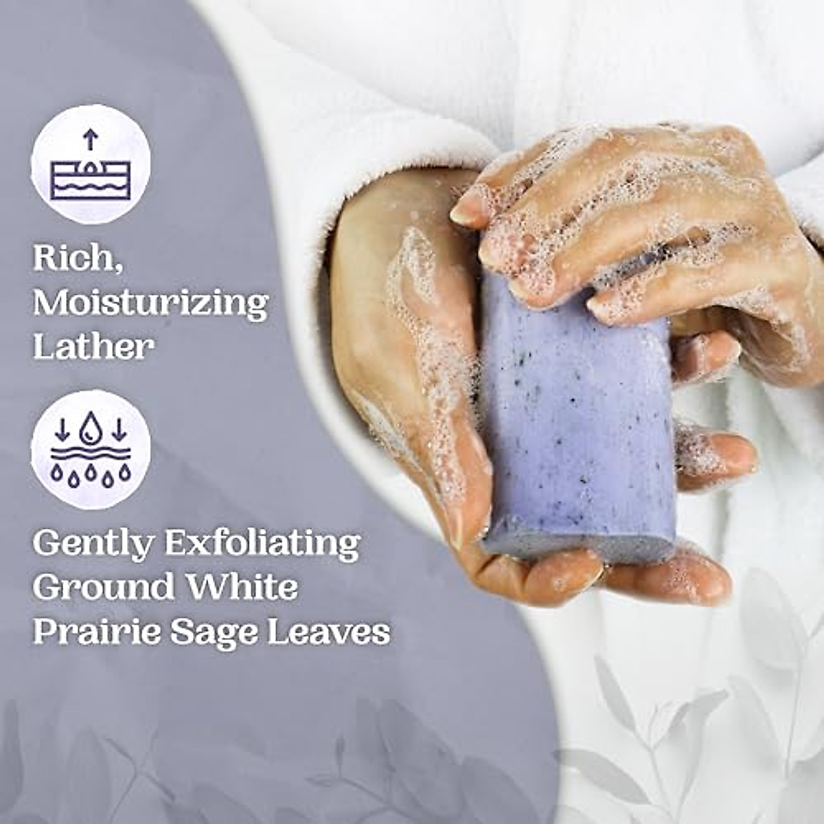 Amish Farms Natural Soap Bar, Exfoliating Sage, Lavender Scent, Made in USA - Vegan Face & Body Soap Scrub for Sensitive Skin - No Parabens or SLS Soap, Handmade Soap (4 Bars)