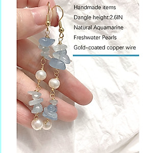Long Raw Aquamarine Dangle Drop Earrings,Genuine Aquamarine Gemstones Handmade Jewelry March Birthstone Gift for Women (Dangle)