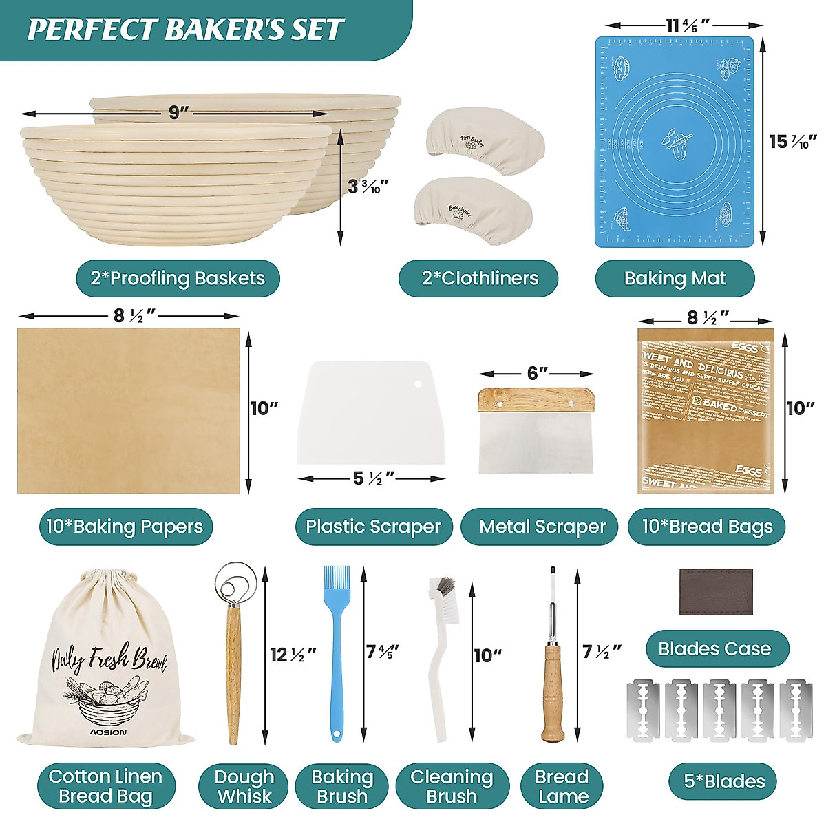 Banneton Bread Proofing Basket Set of 2,Sourdough Starter Kit,9" Round & 10" Oval,Sourdough Proofing Basket for Bread Making Kit,Bread Making Tools and Supplies,Gift for Bakers (9'' ROUND & ROUND)