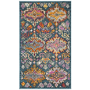 SAFAVIEH Madison Collection Area Rug - 8' x 10', Blue & Orange, Boho Chic Damask Design, Non-Shedding & Easy Care, Ideal for High Traffic Areas in Living Room, Bedroom (MAD144A)