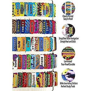 Comic Theme Laminated Bible Tabs (Large Print, Easy to Read), Personalized Bible Journaling Supplies, 120 Bible Index Tabs in Total, 66 Tabs for Old and New Testament, Additional 54 Blank Tabs