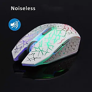 TENMOS K6 Wireless Gaming Mouse, Rechargeable Silent LED Optical Computer Mice with USB Receiver, 3 Adjustable DPI Level and 6 Buttons, Auto Sleeping Compatible Laptop/PC/Notebook (White)