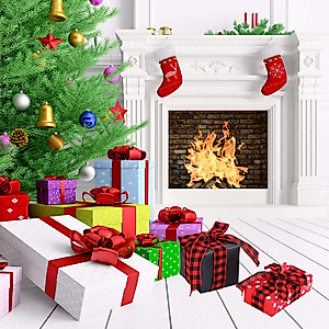 3 Rolls Buffalo Plaid Burlap Wired Ribbon Weave Ribbon with Wired Edge Bows Craft Decoration for Big Bow Wreath Tree Decoration Outdoor (Black and Red Plaid,2.4 Inches)