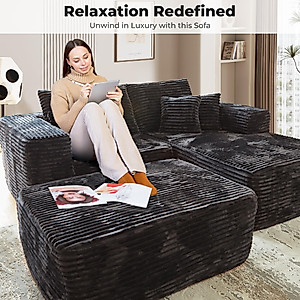 CAODOC Modular Sectional Sofa Bed,79"x 69" No Assembly Required Lounge Chaise Chair,Cloud Plush Modern Sleeper Loveseat for Living Room Bedroom(Right Facing Chaise,Black)