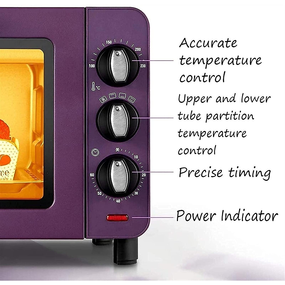 Tabletop Electric Oven 15L Household Oven, Small 1200W Three Layer Baking Four Tube Heating - 9" Pizza, 8" Cake - Includes Bakeware and Grill (Color : A) (C) (C)