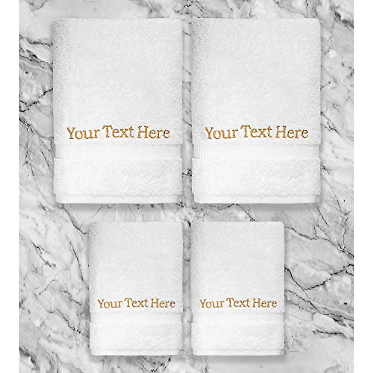 Home and Plan Personalized Towels with Text | 4-Piece Set, 2 Hand Towels (16x30), 2 Wash Cloths (13x13) | Premium Quality Decorative Turkish Cotton | Embroidered in The USA - Custom Text