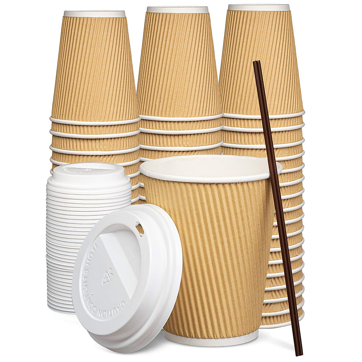 Comfy Package [50 Sets - 12 oz.] Insulated Ripple Paper Hot Coffee Cups With Lids