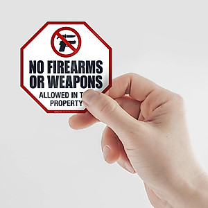 Sigo Signs - No Firearms Or Weapons Allowed in This Property Sign, (4 Pack) 5.5x5.5 Inches, 4 Mil Vinyl Decal Stickers UV Protected, Made in USA