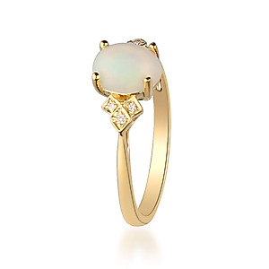 Gin & Grace 14K Yellow Gold Natural Ethiopian Opal Ring with Real Diamonds for Women | Ethically, authentically & organically sourced (Oval) Shaped Opal Hand-Crafted Jewelry for her |