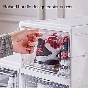 BLSFAOEM Foldable Shoe Rack Organizer Size up to 14,No Assembly Stackable Shoe Storage Box with Doors,Free Standing Plastic Space Saving Shoe Cabinet Bins Dustproof 6 Tiers