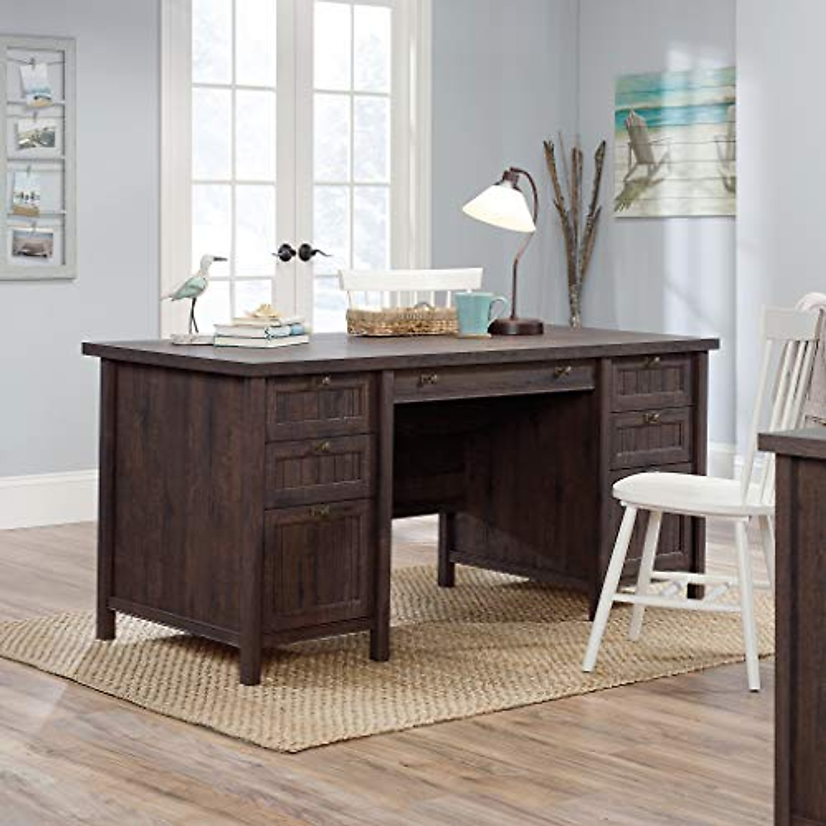 Sauder Costa Executive Desk, W 65.118 X D 29.528 X H 30.00, Coffee Oak finish