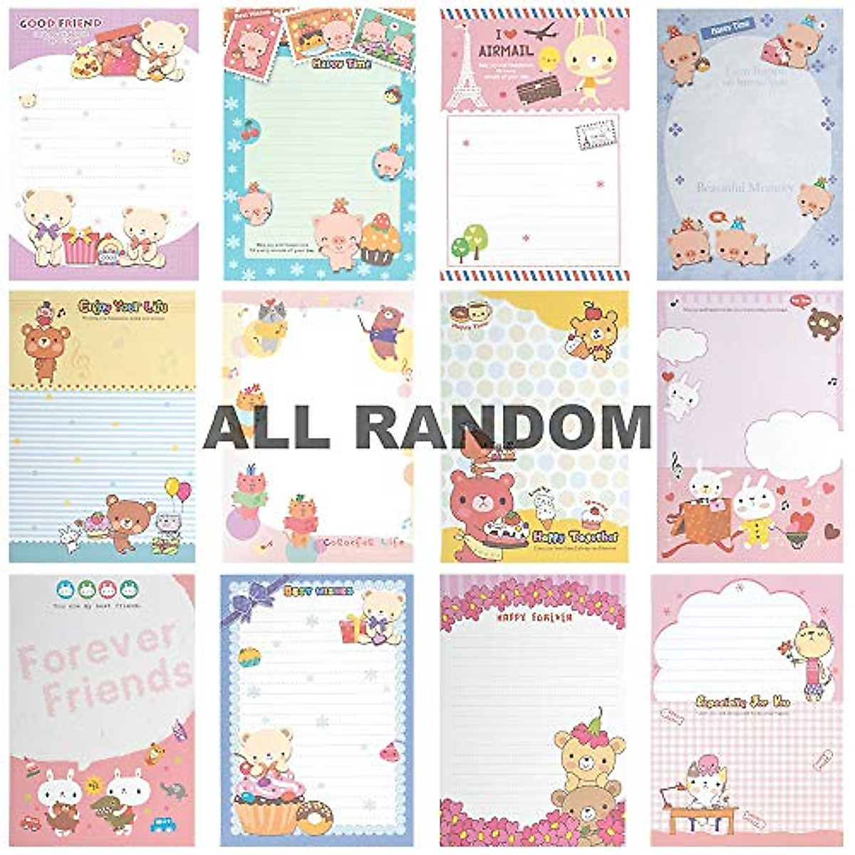 Creammuffin Stationary 8.2 x 5.83 Inches 30 pcs Cute Lovely Kawaii Special Design Artoon Animal Design Writing Letter Paper Stationary Paper (White, Kawaii)