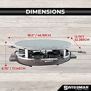 Swissmar 8-Person Raclette Party Grill with Granite Stone Top & Faux Wood Base - Electric Indoor Grill for Versatile Cooking - Includes Raclette Dishes & Spatulas, Ideal for Entertaining & Gifting