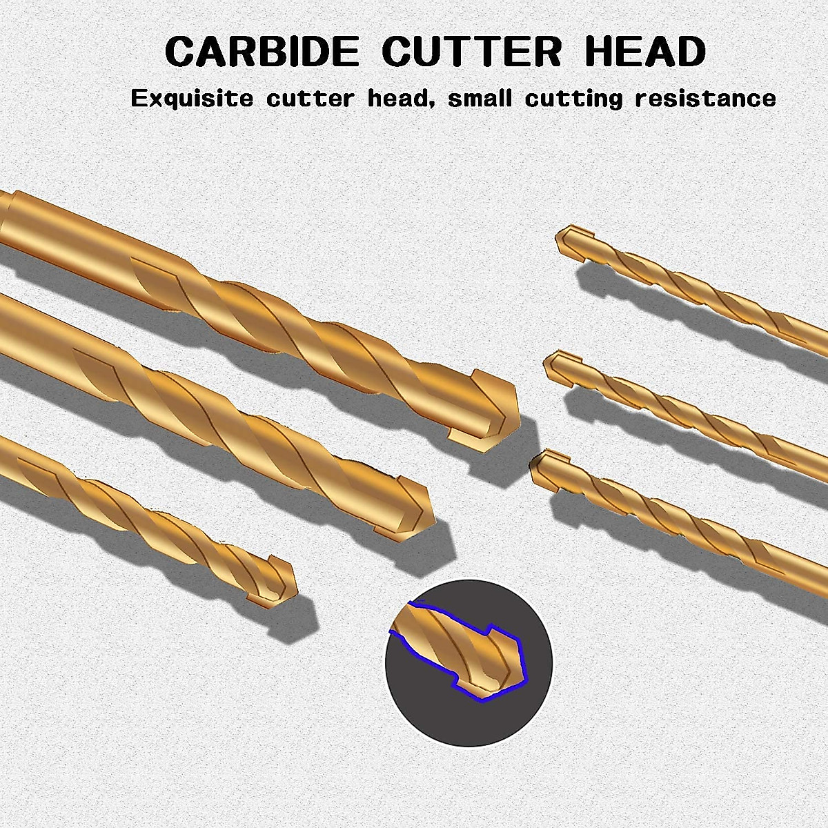 【 New 】 6pcs Golden Masonry Drill Bits Set, Mgtgbao Ceramic Tile Drill Bits Carbide Tip for Glass, Brick, Tile, Concrete, Plastic and Wood with Size 6mm(1/4”), 8mm (5/16”), 10mm (3/8”), 12mm (1/2”).