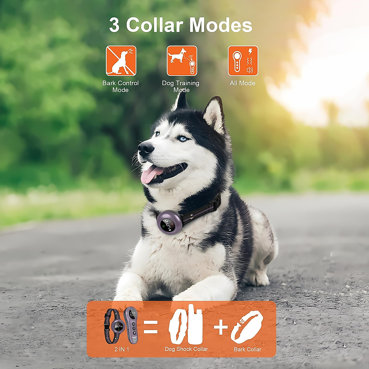 Neoally 2 in 1 Dog Training and Bark Control Collar: Smart Anti Barking Collar with and with No Remote for 5-150 lbs Small Medium Large Dogs. Rechargeable and Waterproof Receiver (Purple)