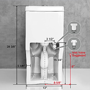 HOROW HWMT-8733S Small Toilet 25" Long x 13.4" Wide x 28.4" High 1-Piece Short Compact Bathroom Tiny Mini Commode Water Closet Dual Flush Concealed Trapway, 12'' Rough-in