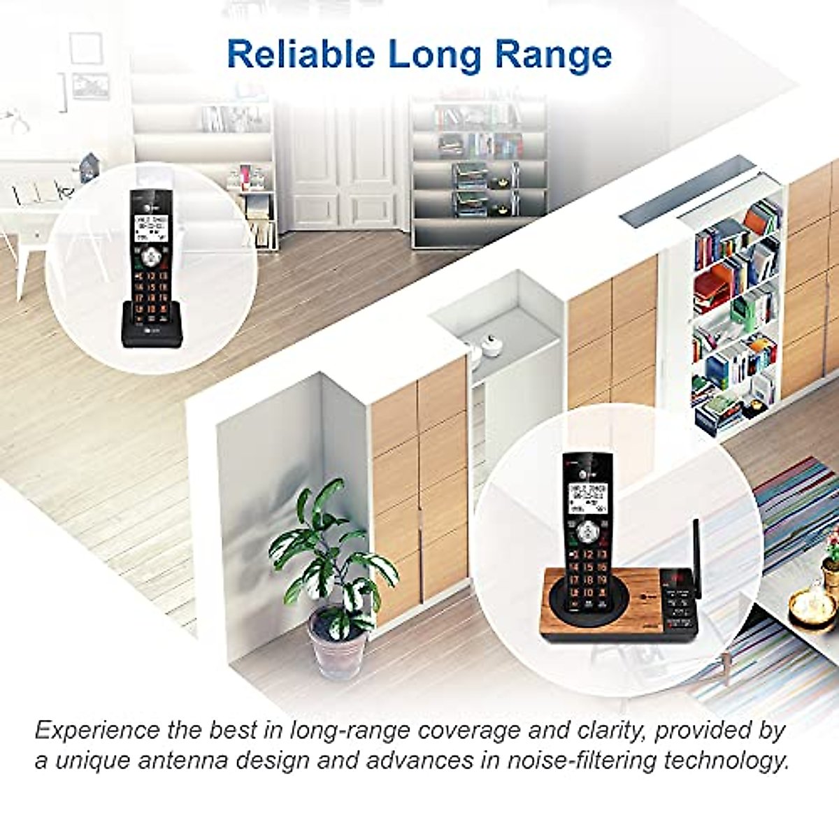 AT&T CL82267 DECT 6.0 2-Handset Cordless Phone for Home with Answering Machine, Call Blocking, Caller ID Announcer, Intercom and Long Range, Black & Wood Grain Finish