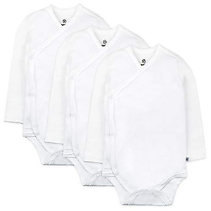 HonestBaby unisex baby 3-pack Organic Cotton Long Sleeve Side-snap Kimono Bodysuits and Toddler T Shirt Set, Bright White, Newborn US(Infant)