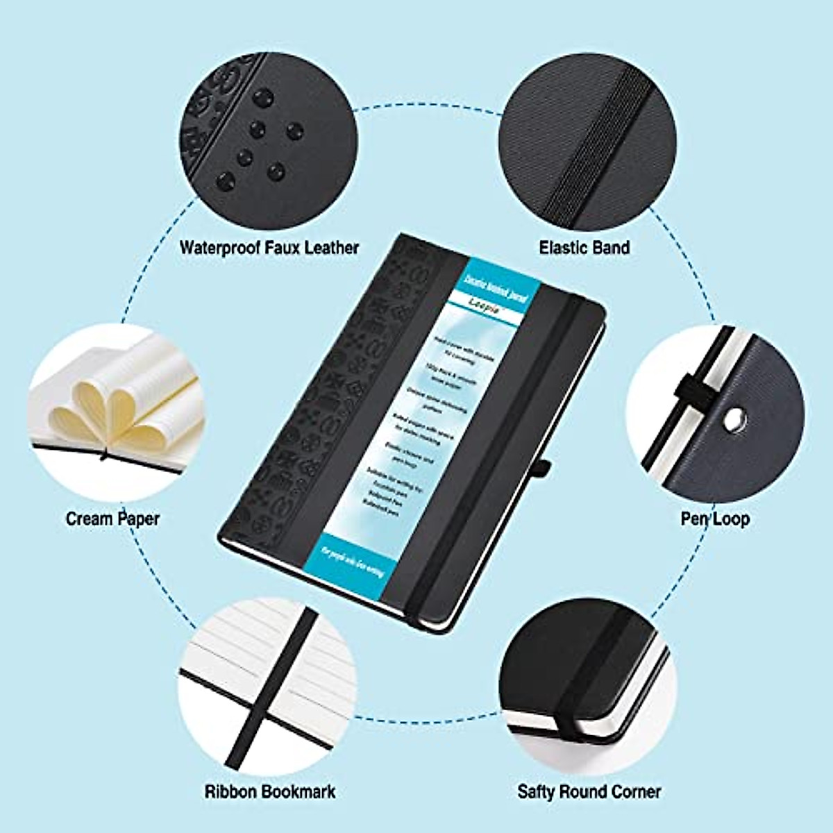 Leepie Lined Journal Notebook For Writing, Colleage Ruled Notebook 8.5 inches x 5.25 inches, 100GSM Thick Paper 160 Pages, A5 Hardcover Notebook Journal (Black Without Pen)