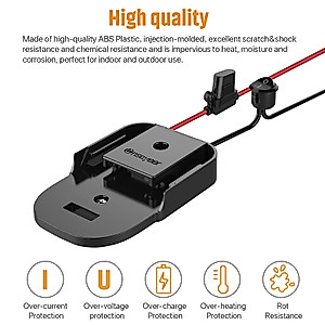 Power Wheel Adapter with Fuse & Switch, Secure Battery Adapter for Ridgid AEG 18V Hyper Lithium Battery, with 12 Gauge Wire,Good Power Convertor for DIY Ride On Truck,Robotics,RC Toys and Work Lights