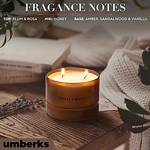 UMBERKS Luxury Vanilla Honey Candles | Large 2 Wick Jar Candle | Up to 50 Hours Burning Time | 100% Natural Soy Wax | Relaxing Aromatherapy Aesthetic Candle | Housewarming Gift for Men and Women