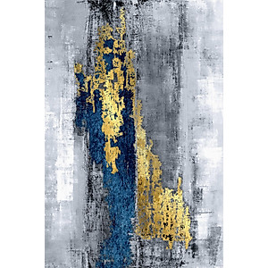 JHIQYVA 5x7 Feet Bedroom Area Rug for Living Room Kitchen Dining Room Office Study,Modern Minimalist Ultra Thin Low Pile Washable Rug,Non-Slip Soft Non-Shedding,Blue-Yellow