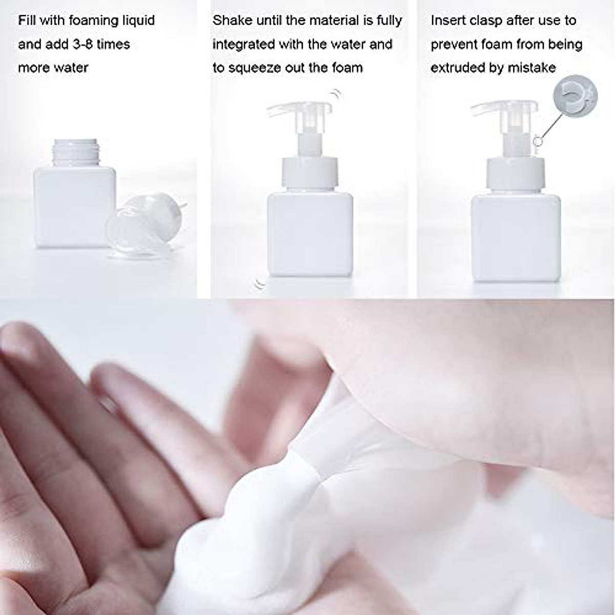 FKJLUN Soap Dispenser Pump Square Clear Foaming Bottle Liquid Soap Whipped Mousse Points Bottling Shampoo Lotion Shower Gel Foam Pump Bottles Ending Hand Lotion Bottle (Color : 450ml Pink)