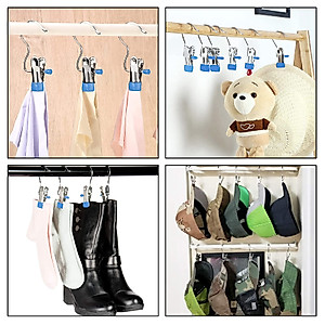 FuninCrea Laundry Hooks Clip, 5 Pcs Stainless Steel Anti-Slip Boot Laundry Hanger Clips Portable Heavy Duty Multi-Functional Single Hanging Clothes Clips for for Scarf, Gloves, Shoes, Socks (Blue)