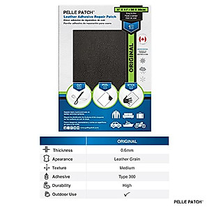 Pelle Patch - Black Leather Repair Kit for Car Seat - Black Leather Repair Tape for Couches - Vinyl and Leather Seat Repair Kit for Cars - Black Leather Tape for Furniture - Black 8x11