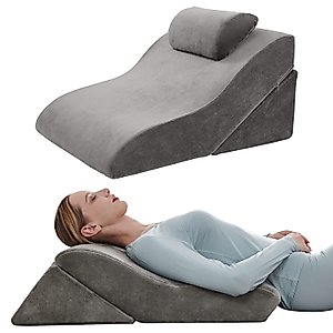Axelrod Bed Wedge Pillow Set Foam | Adjustable Pillows for Back, Leg and Knee Pain Relief | Post Surgery Ortho Pillow – Anti Snoring, Heartburn, Acid Reflux & GERD- Grey