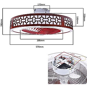 Ceiling Fan Light,22 Inch 64W 3 Colors 3 Speeds Round Retro Wood Remote Control Indoor Flush Mount Ceiling Fan Light