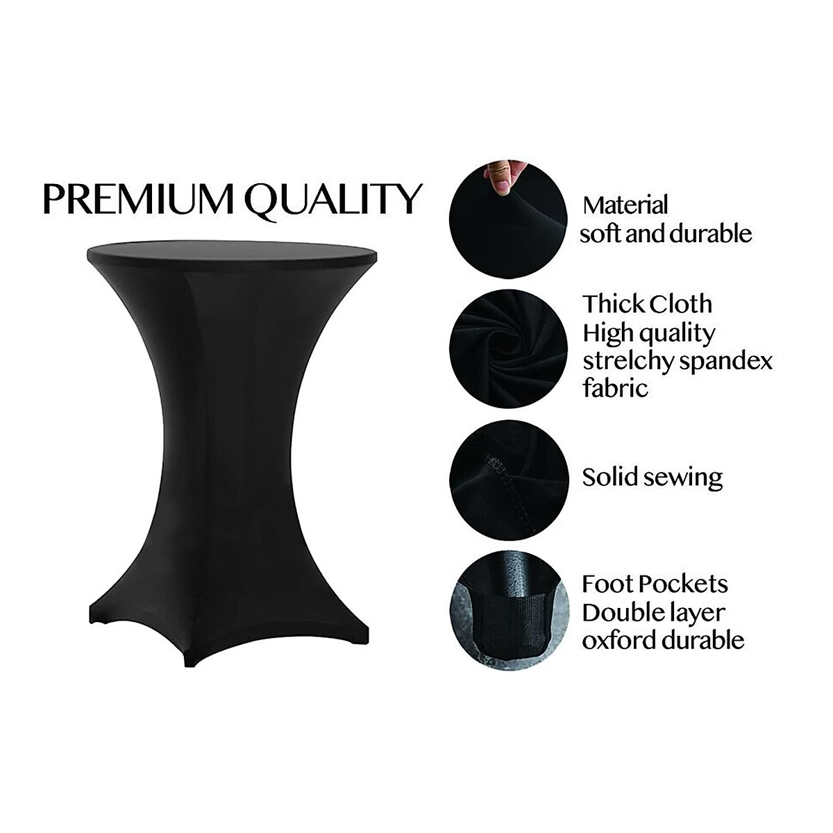 Tina's 32x43 Inch Highboy Spandex Cocktail Table Covers Black, Cocktail Table Spandex Covers, Fitted Stretch Cocktail Table Tablecloth for Round Tables