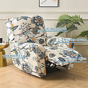 HAOYONG Recliner Slipcovers Stretch Lazyboy Recliner Cover 4 Pieces Covers for Recliners 1 Seat Recliner Couch Covers with Side Pocket Furniture Protector for Living Room