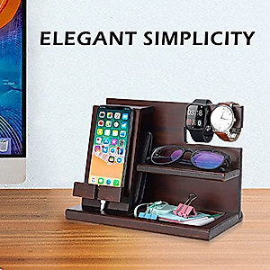 ZORMY Wood Phone Docking Station, Nightstand and Watch Organizer Ash Key Holder Wallet, Wooden Bedside Stand for Cellphone, Ring, Wallet, Pen, Coin for Men Husband Anniversary Dad Birthday