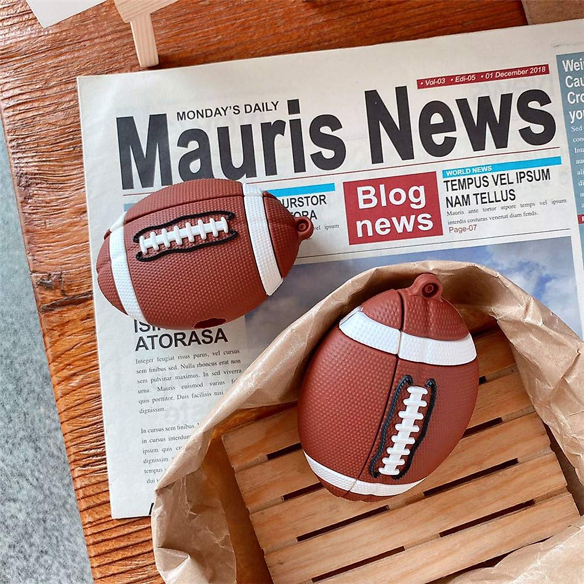 Airpod Case for Apple Airpods 1&2, 3D Funny Cartoon Sports Series Soft Silicone Cover, Fashion and Cool Keychain Design Skin AirPods Case, Fashionable Beautiful Sporty (Football)